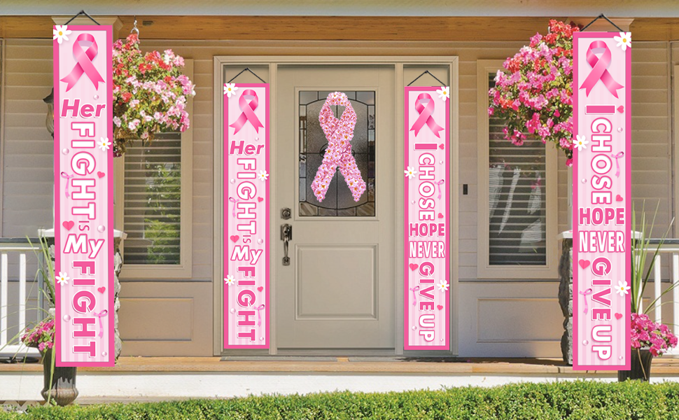 Amazon.com: tineit Breast Cancer Awareness Banner, Pink Ribbon Porch ...