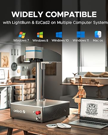 Amazon.com: OMTech 20W MOPA Fiber Laser Marking Machine with LightBurn and Rotary Axis, Galvo ...