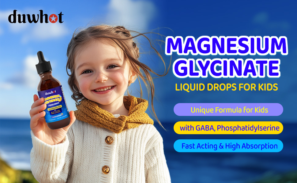 Amazon.com: duwhot Kids Magnesium Liquid Drops, Magnesium Glycinate 100 mg Supplement with L ...