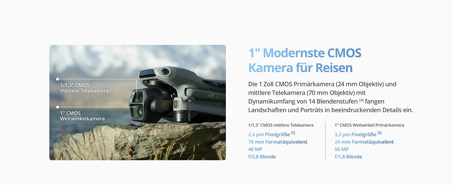 DJI Air 3S Fly More Combo (RC-N3) Bundle, Drohne mit 1“ CMOS Weitwinkel- & mittlerer Telekamera ...