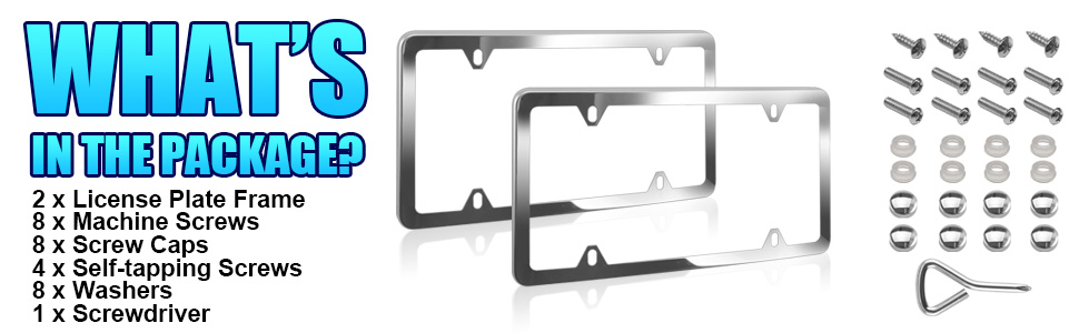 ELECTRONLUMEN Stainless Steel License Plate Frames Silver Fit Standard CA License Plate 4 Holes ...