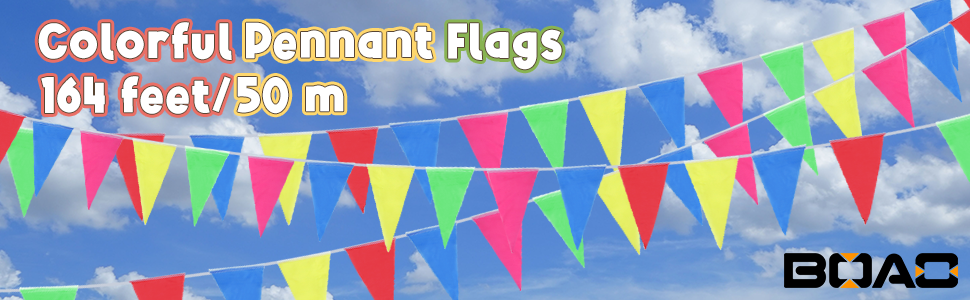Amazon.com: Boao 1640 ft Pennant Banner Flags Rainbow Triangle Banner ...