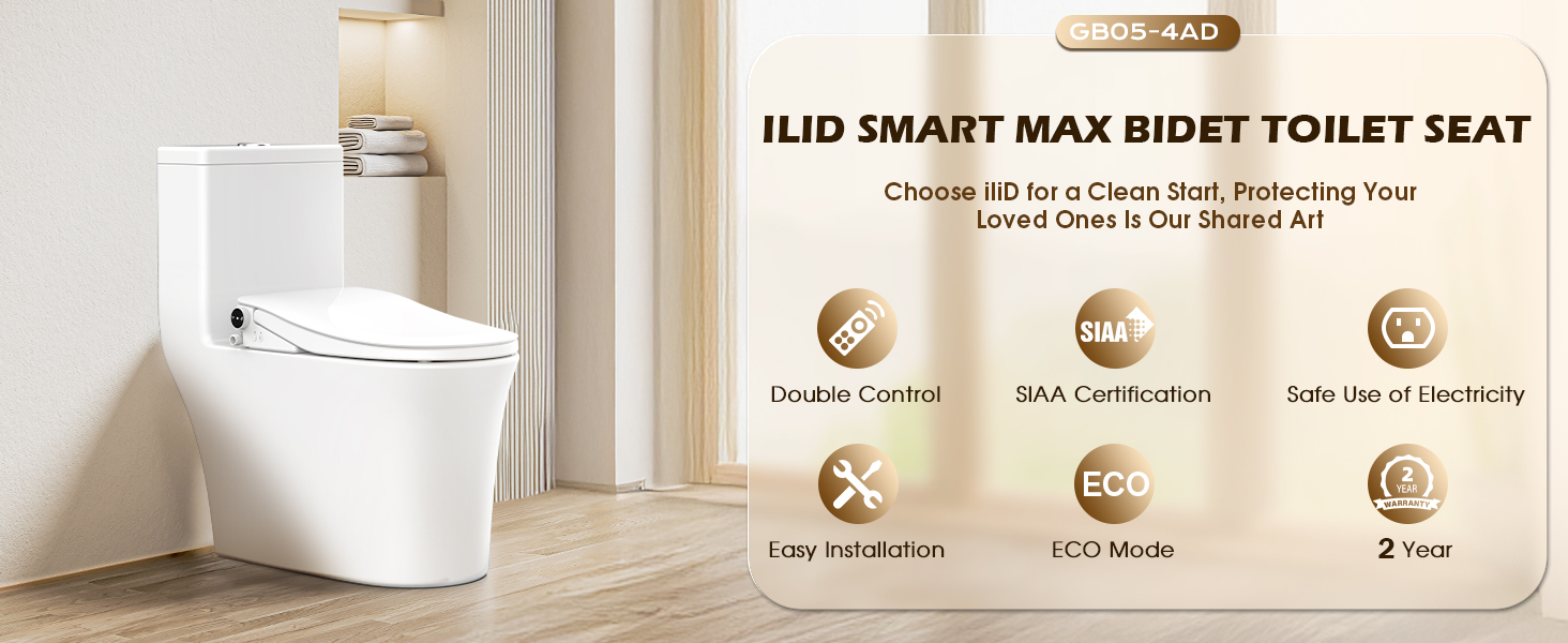 iliD Smart Max Bidet Toilet Seat, Electric Elongated Ecoseat with Four Cleaning Modes, Auto Open ...