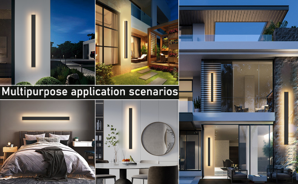 Aipsun 2 Pack Outdoor Wall Lights, 39.4inch Black LED Exterior Light Fixtures Wall Mount, Modern ...