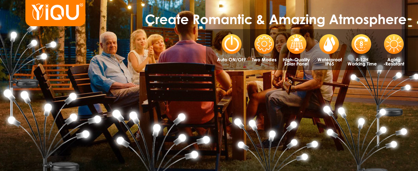 Solar Garden Lights, 8 Pack 64LED Solar Firefly Lights, Waterproof Garden Light Outdoor with 2 ...