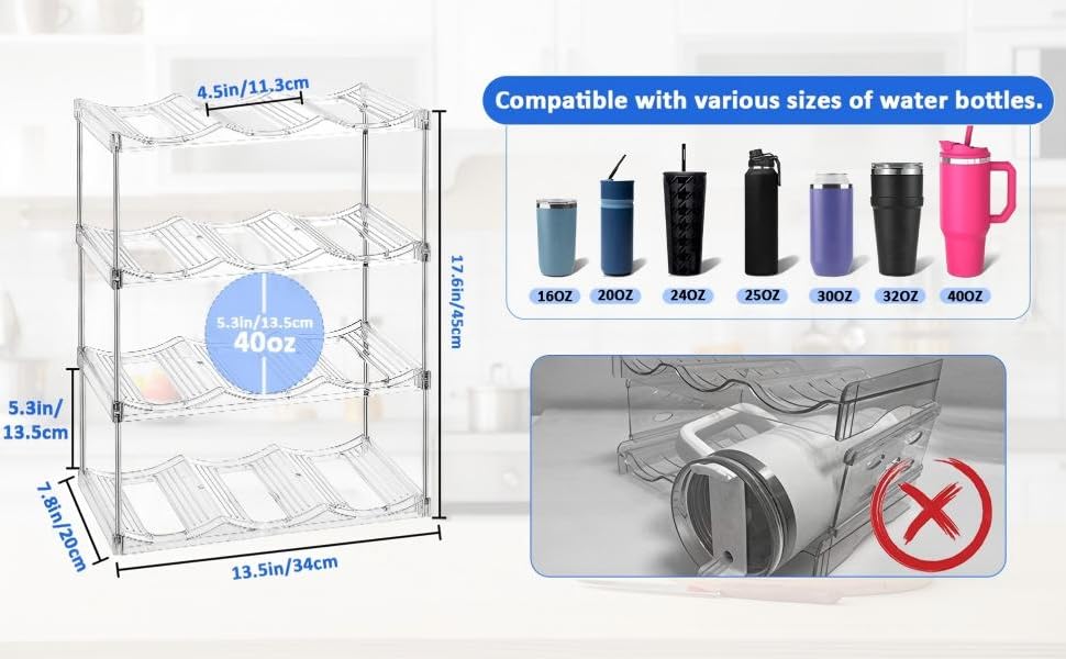 Amazon.com: 40oz Water Bottle Organizer, Large Stackable Water Bottle Storage Rack, 3 Tier Water ...