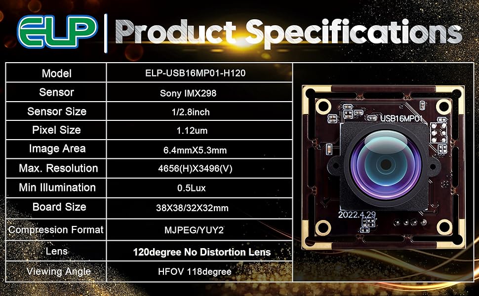 Amazon.com: ELP 16MP Wide Angle USB Camera Module for Raspberry Pi and Computer 4K Mini UVC USB2 ...