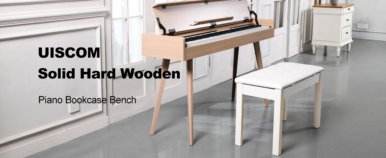 Amazon.com: UISCOM Duet Piano Bench with Padded Cushion and Storage - Solid Wood Keyboard Bench ...