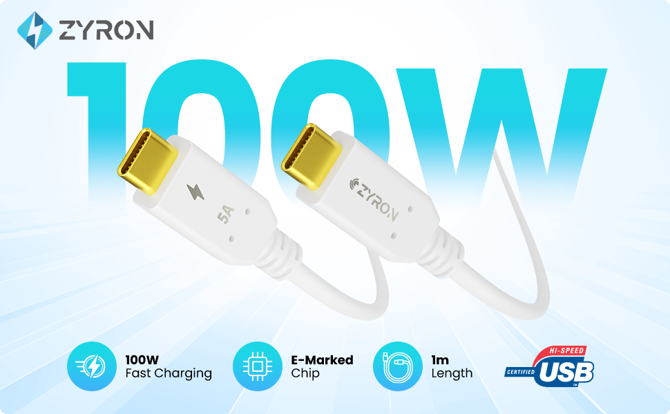 Zyron 100W USB C to USB C Cable - Fast Charging & High-Speed Data Transfer - USB-IF Certified ...