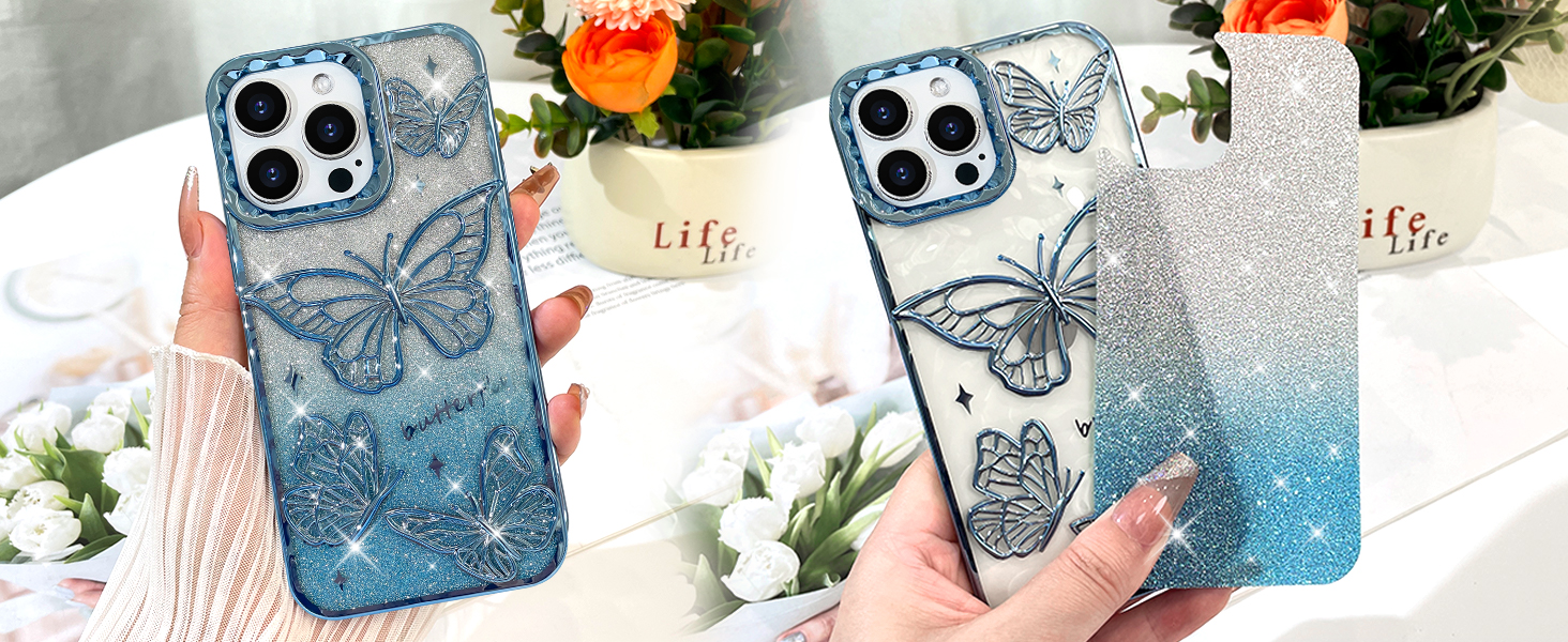 Amazon.com: BITOBE Designed for iPhone 12/12 Pro, Cute 3D Butterfly Case Slim Plating Glitter ...