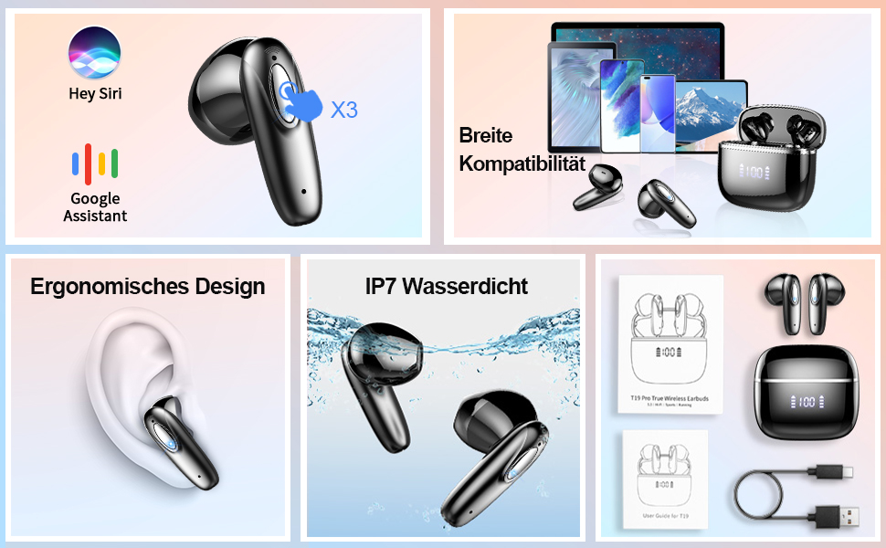 Kopfhörer In Ear Kabellos Bluetooth 5.3 mit 40 Std Hi-Fi Stereo, 4 ENC ...