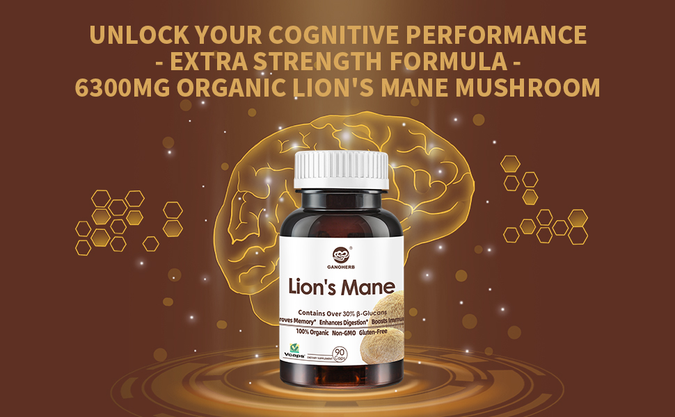 Amazon.com: GANOHERB Lions Mane Supplement Capsules 6300mg, 11:1 Powerful Nootropic Mushroom ...