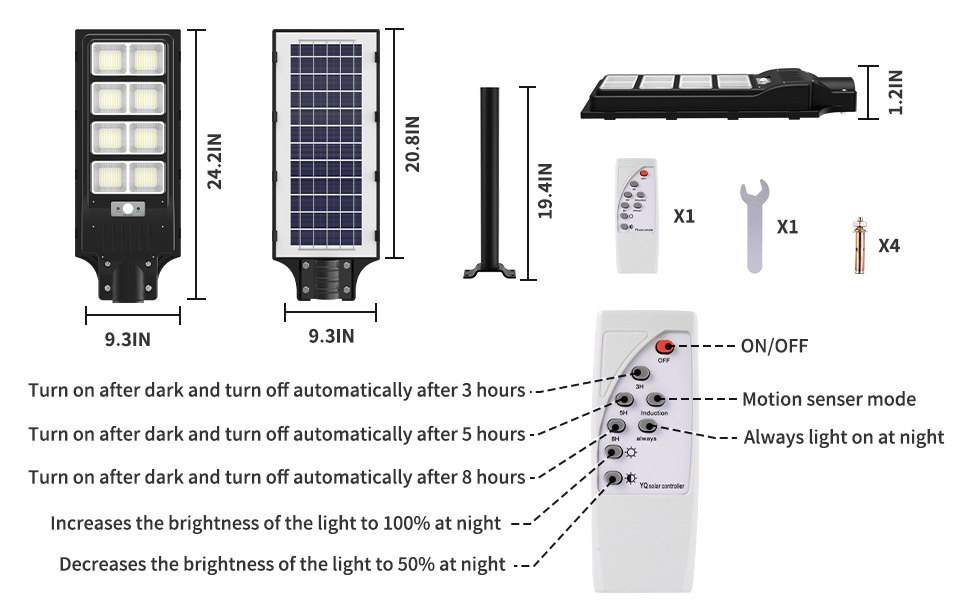 Solar Street Light 400W - 6500K LED Solar Power Street Lights with Panel 10000LM Dusk to Dawn ...