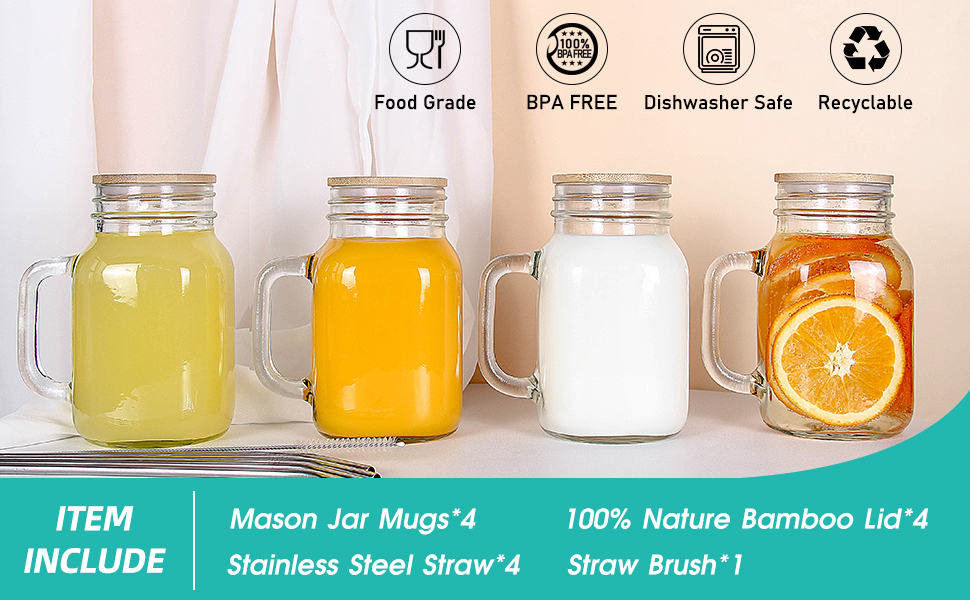 Amazon.com: DESIYUE 4 Pack 20 Oz Mason Jars with Bamboo Lid and Straw, Mason Jar Cups, Mason Jar ...