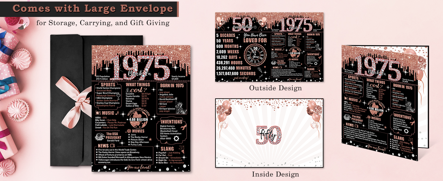 Amazon.com : Uiorgui Large 50th Birthday Card for Women with Envelope, Black Rose Gold Happy ...