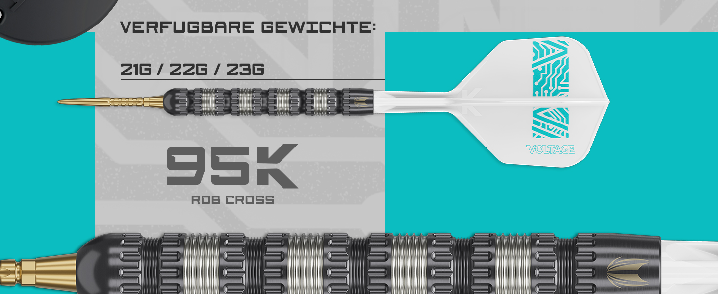Target Darts Rob Cross 95K Swiss Point Steeldarts, 95% Tungsten Darts mit K-Flex Flights, 21G ...
