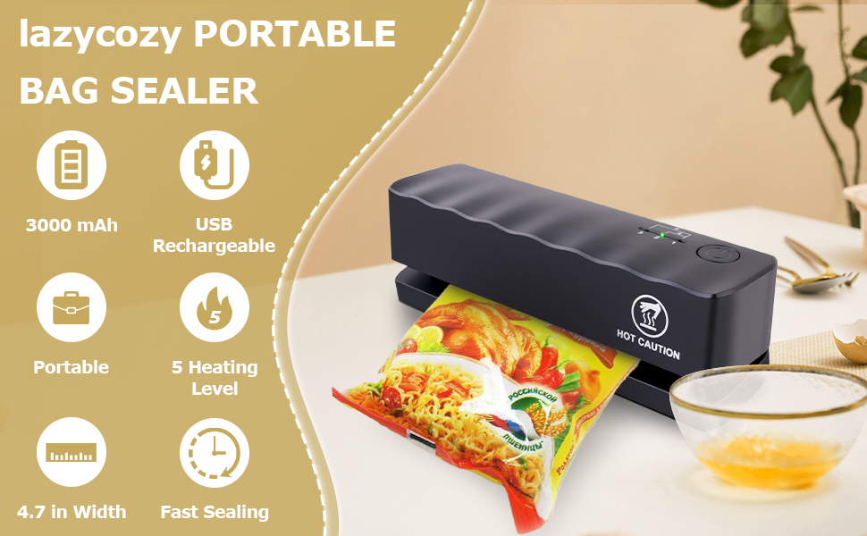 Amazon.com: lazycozy® Mini Bag Sealer, Rechargeable Chip Bag Sealer with 5 Heating Levels ...