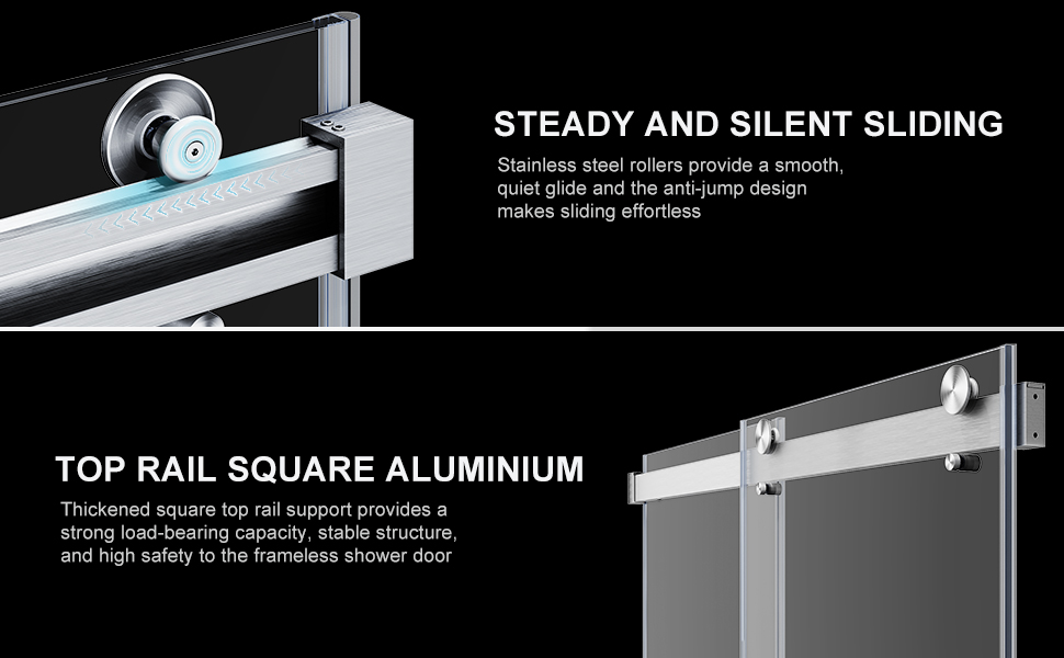 SUNNY Shower Door Frameless Sliding Shower Doors 60 in. W x 72 in. H,5/16" Clear Tempered Glass ...