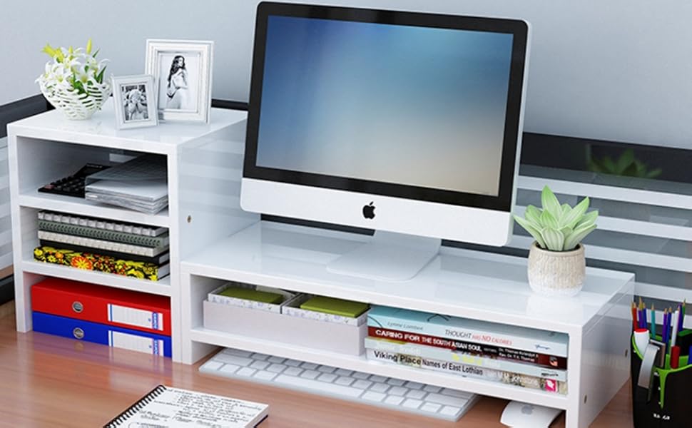 Uwenkjie monitor stand 2-layer wooden computer monitor desktop bracket ...