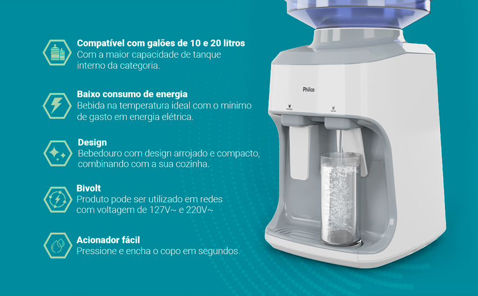 Bebedouro Philco PBE15B Sistema Perfurador 10L ou 20L Bivolt : Amazon.com.br: Cozinha