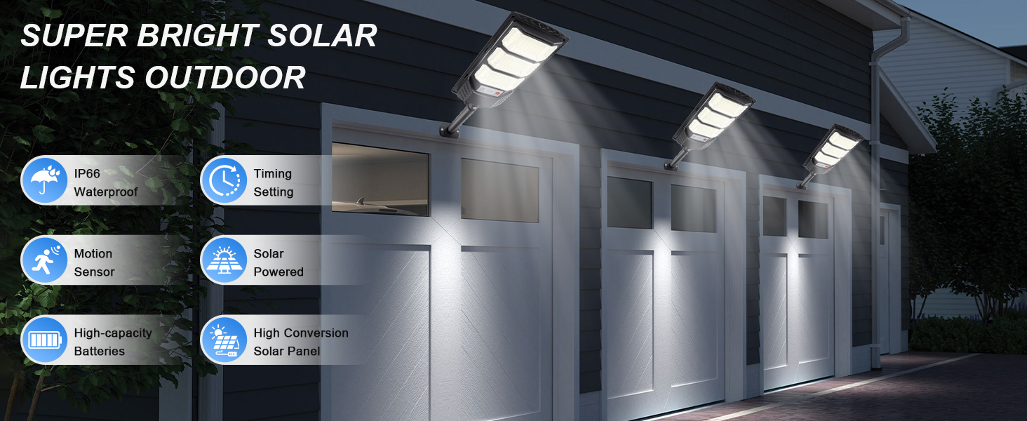 Solar Street Lights Outdoor, 8500K Solar Outside Light, LED Dusk to Dawn Flood Waterproof ...