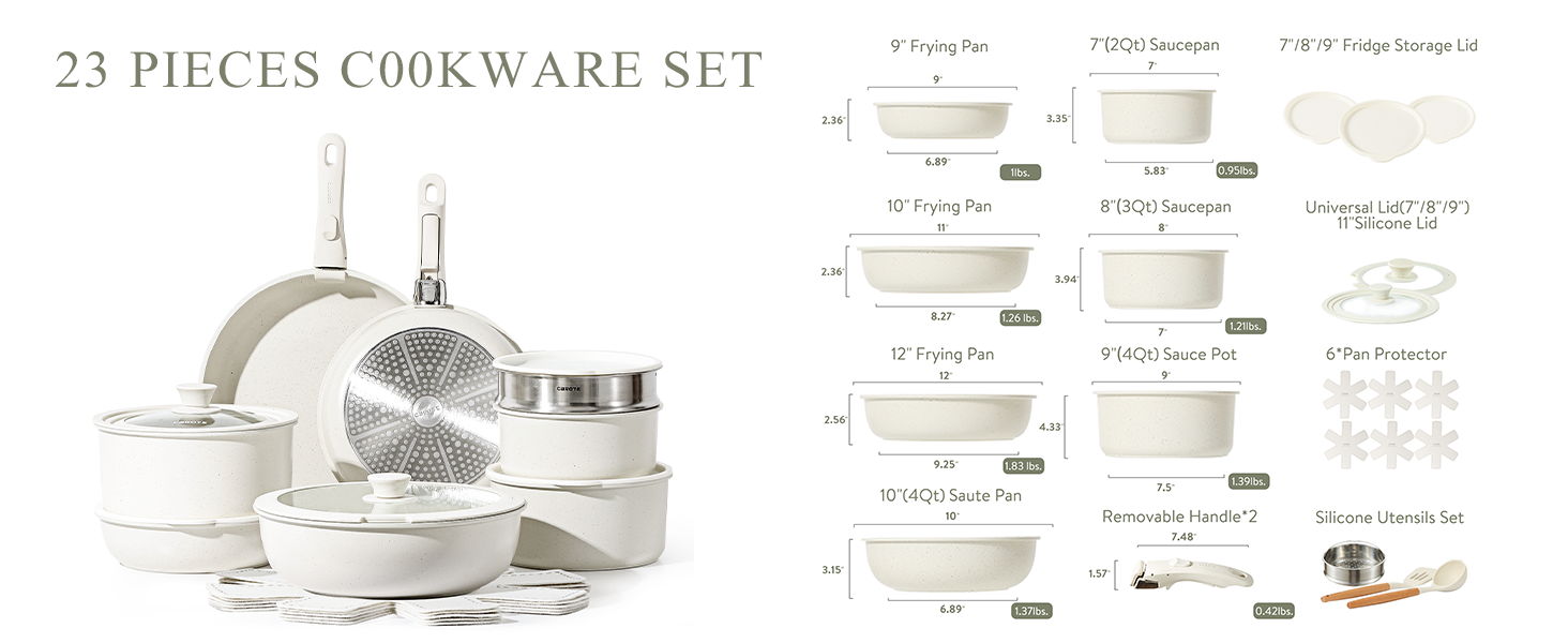 Amazon.com: CAROTE 21pcs Detachable Handle Pots and Pan Set, Nonstick Induction Cookware ...