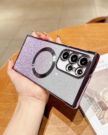 Amazon.com: phylla for Samsung Galaxy S22 Ultra 5g Magnetic Gradient Glitter Phone Case ...