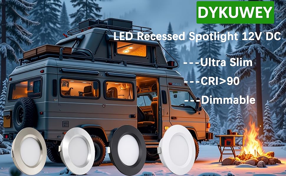 DYKUWEY 4er Set LED Einbaustrahler 12V 3W, einbaustrahler LED flach Bohrloch 55-58mm und 14mm ...