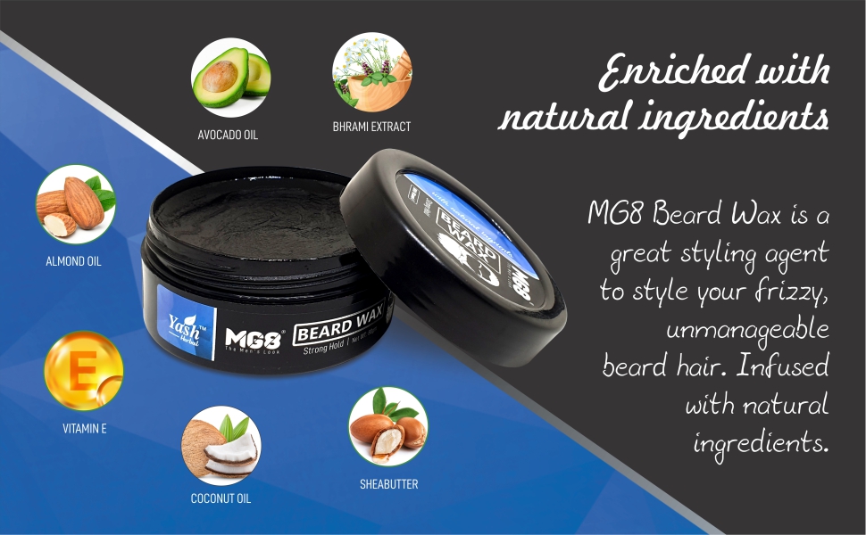 MG8 Beard & moustache Wax 80g, Style Your Frizzy & Unmanageable Beard & moustache Hair, With ...