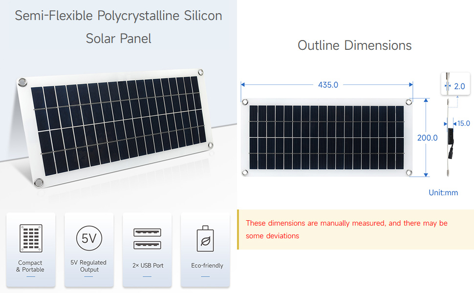 Amazon.com : Waveshare Semi-Flexible Polycrystalline Silicon Solar Panel (18V 10W), Supports 5V ...