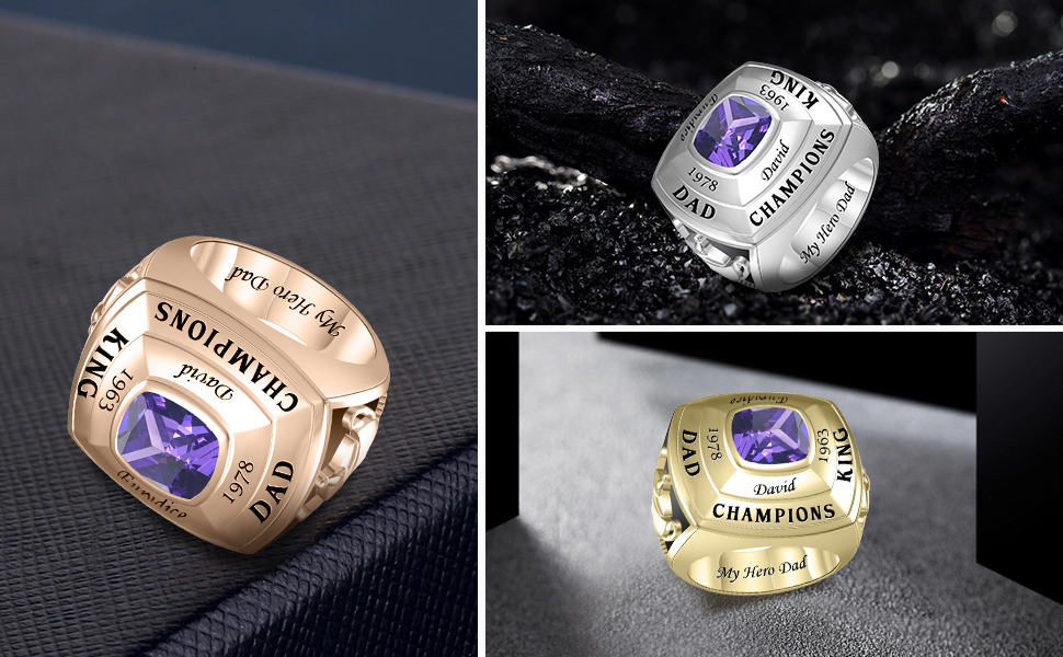 YOOURNEONS Personalized Mens Birthstone Ring Championship Ring Engraved Custom Men Ring for ...