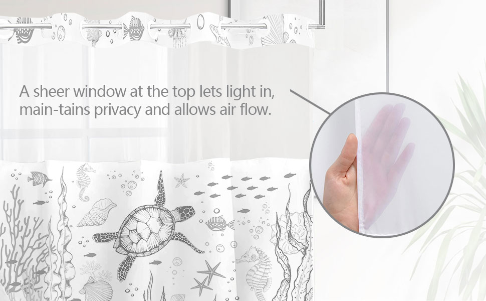 Amazon.com: Nautical Beach No Hook Shower Curtain With Snap in Liner, Sea Turtle Starfish ...