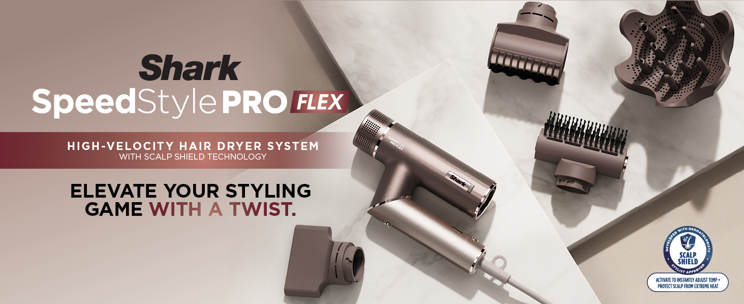 Shark SpeedStyle Pro FLEX Hair Dryer, High Performance High-Velocity Hair-Dryer w/ 4 Styling ...