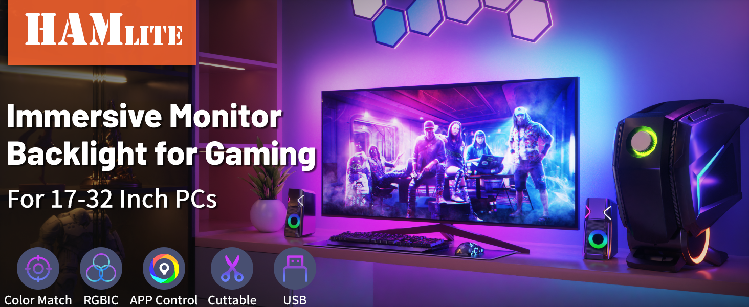 Amazon.com: HAMLITE Led Lights for Monitor, Monitor Backlight for 17-32 ...
