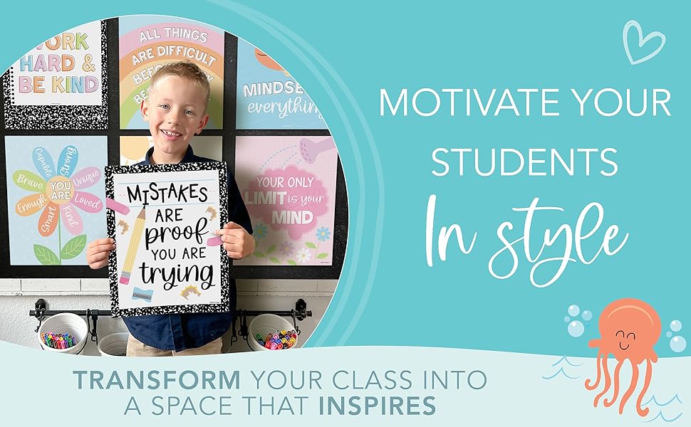Amazon.com : Hadley Designs Motivational Posters for Classroom - 9 ...