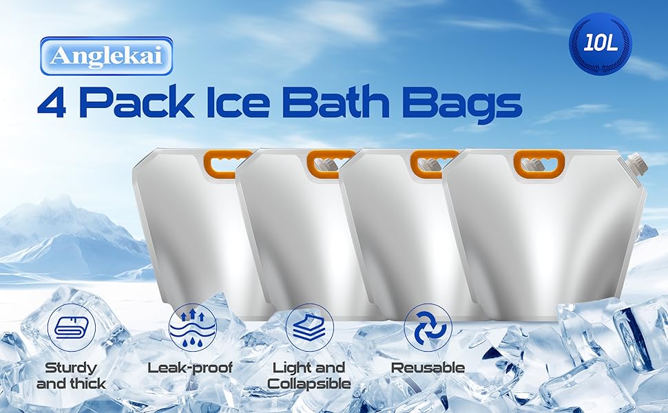 Anglekai 4Pack Ice Bath Bags, Reusable 10L Freezer Water Bags for Ice Bath Collapsible Bathtub ...