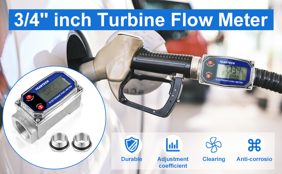 Turbine Flow Meter 3/4" inch Digital LCD Display with NPT Counter Oil ...