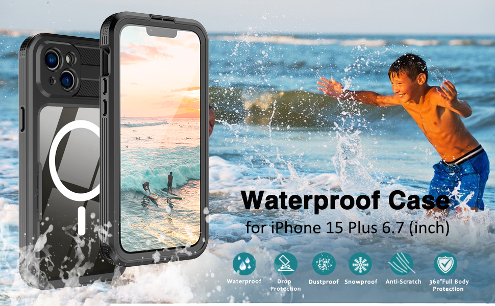 Amazon.com: Nowvnvuy for iPhone 15 Plus Waterproof Case, Built-in Screen Protector, Shockproof ...
