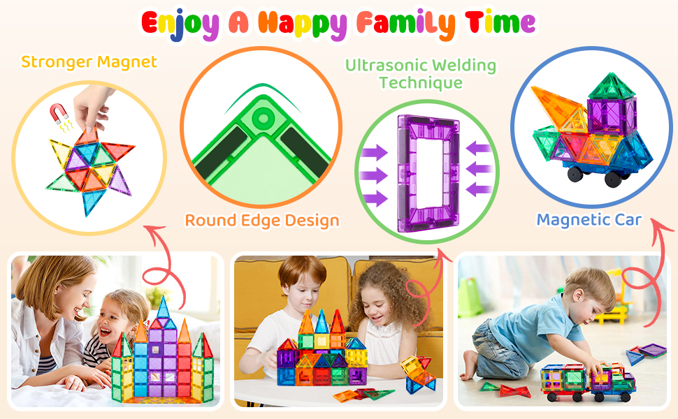 MagHub 100PCS Building Blocks Kids Magnetic Tiles, Clear 3D Magnets for Preschool Magnetic Toys ...