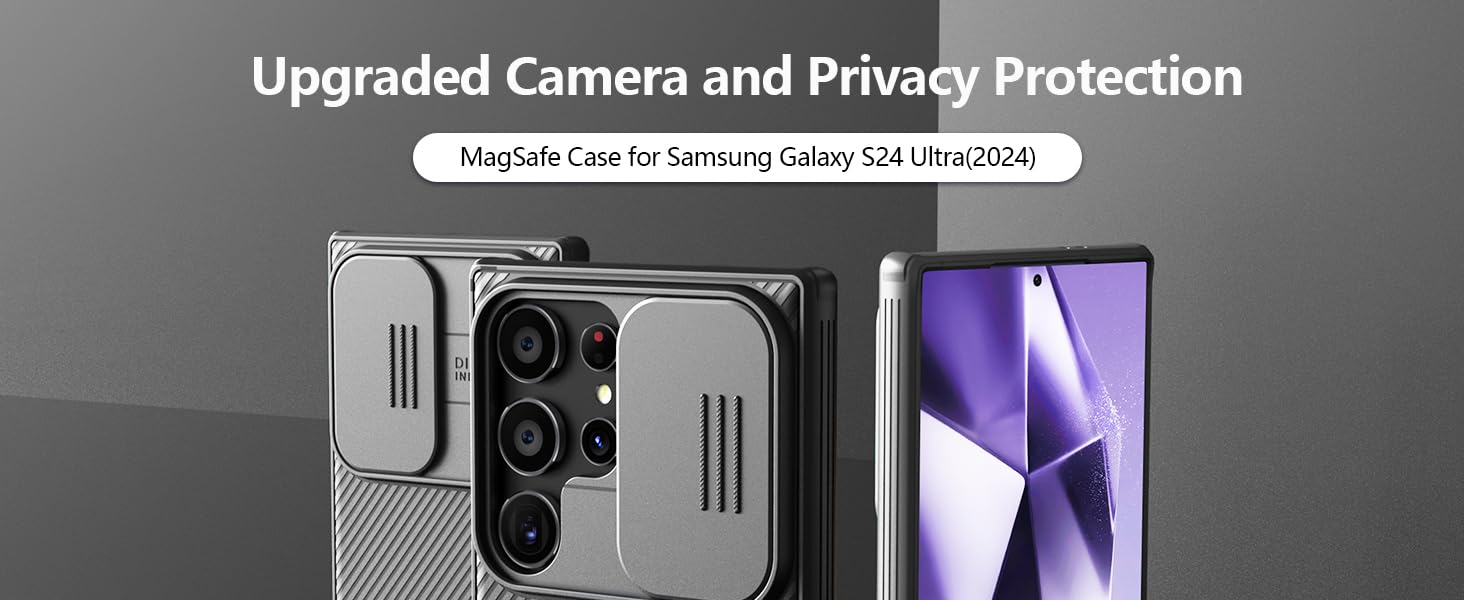 Amazon.com: Nillkin 三星 Galaxy S24 Ultra 手機殼,滑動相機蓋 [相容於 MagSafe ] 軍用級保護防震手機殼,適用於 Samsung Galaxy ...
