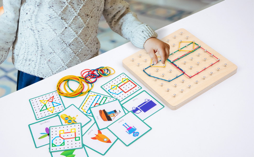 Auvewilo Wooden Geoboard with Rubber Bands, Spatial Reasoning and Fine ...
