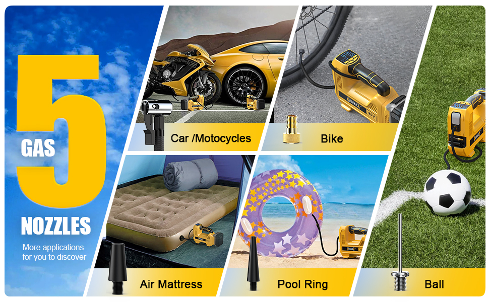 DIYtoolifz Cordless Tire Inflator Air Compressor for DeWALT 20V Battery, 160PSI Portable LED ...