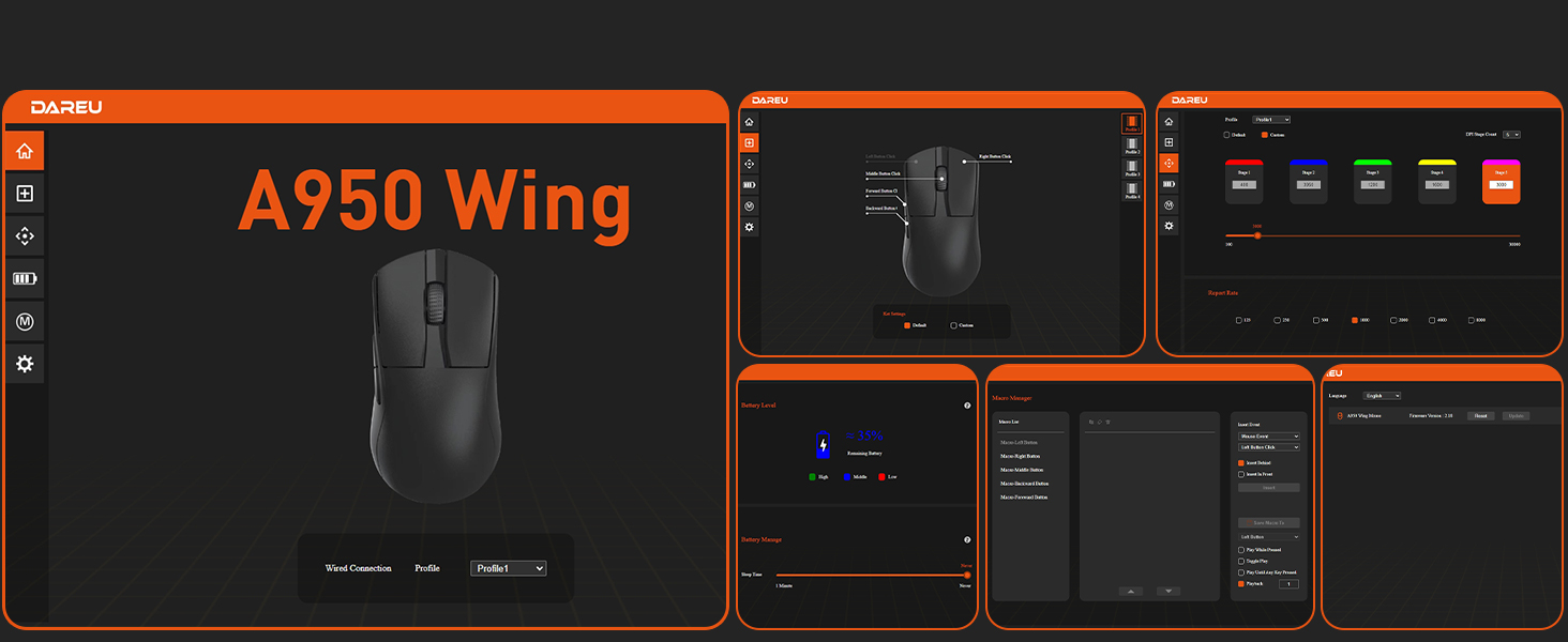 Amazon.com: DAREU A950 Wing 8K Lightweight Wireless Gaming Mouse 1.23oz (35g), Custom PAW3950 ...