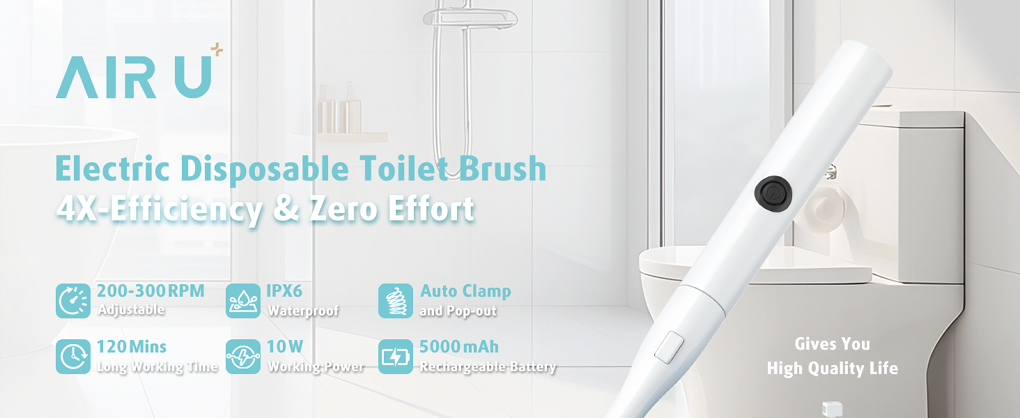 Amazon.com: AIR U+ Electric Toilet Brush and Holder Set with 5 Disposable Refill Heads ...