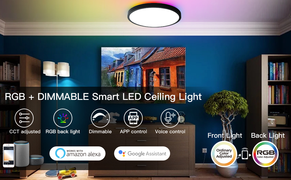 Modlicht 24W Smart LED Deckenlampe Kompatibel mit Alexa & Google Assistant, RGB Wifi ...