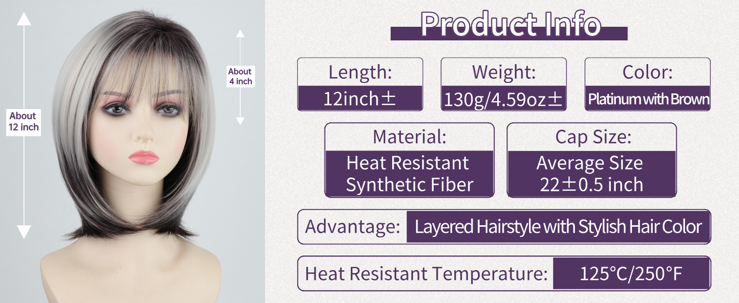 Amazon.com : RENERSHOW Medium Length Bob Wig with Bangs for White Women Layered Blonde Balayage ...