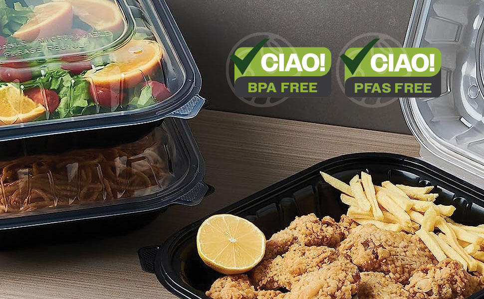 Amazon.com: CIAO! 8"x8"x3" Polypropylene Black bottom with Clear Lid Hinged Container 3 ...