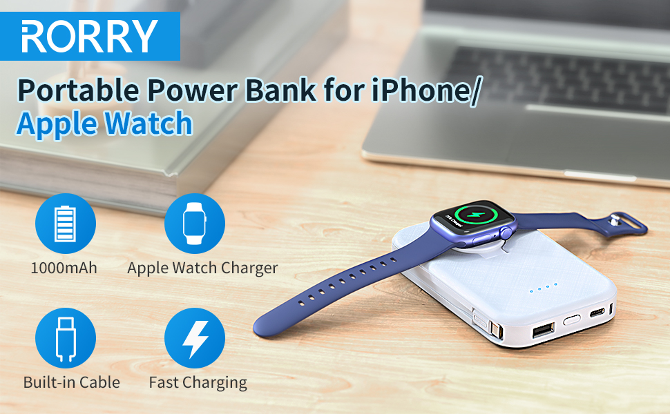 Amazon.com: RORRY Portable Charger for iPhone and Apple Watch,10000mAh Fast Charging Power Bank ...