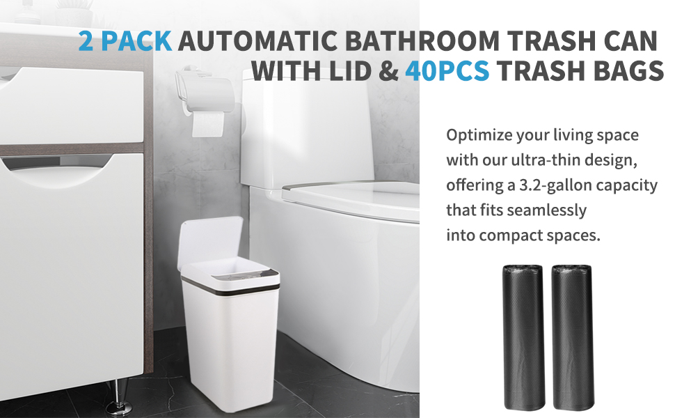 Amazon.com: 2 Pack Automatic Trash Can with Lid & 40Pcs Trash Bags - 3. ...