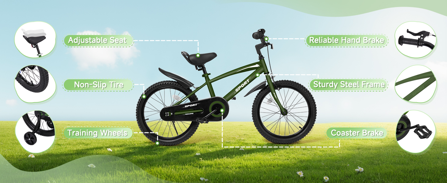 Amazon.com: BODIOO Kids Bike 18 Inch Kid Bicycle for Boys Girls with Kickstand Training Wheels ...